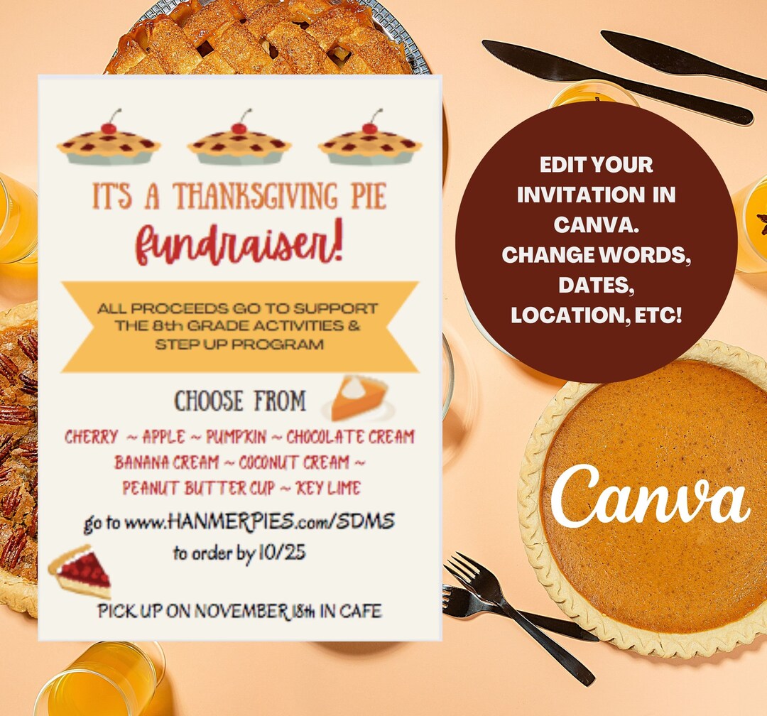 EDITABLE PIE FUNDRAISER Template Invitation | Instant Download | Canva ...