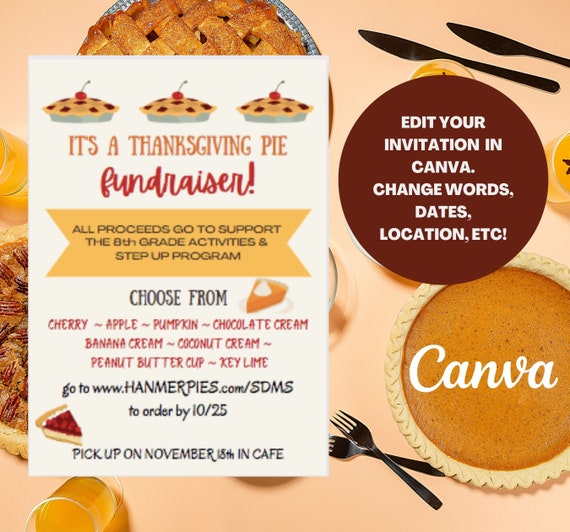 EDITABLE PIE FUNDRAISER Template Invitation Instant Download - Etsy