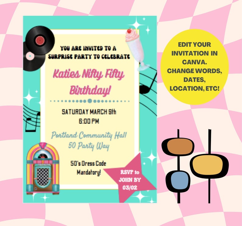 EDITABLE NIFTY FIFTY Birthday Invitation | Download in Minutes | Edit ...