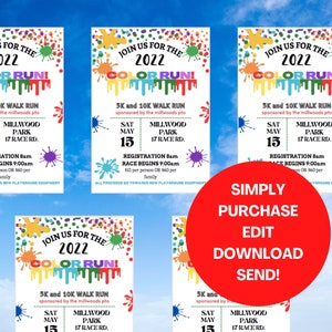 EDITABLE COLOR RUN Fundraiser Invite | Charity Run | Digital Download ...