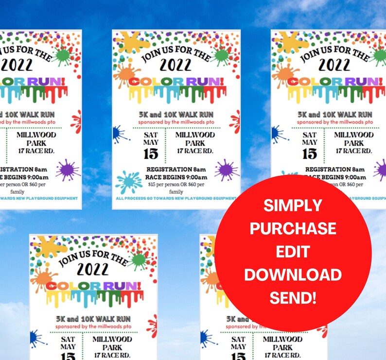 EDITABLE COLOR RUN Fundraiser Invite | Charity Run | Digital Download ...