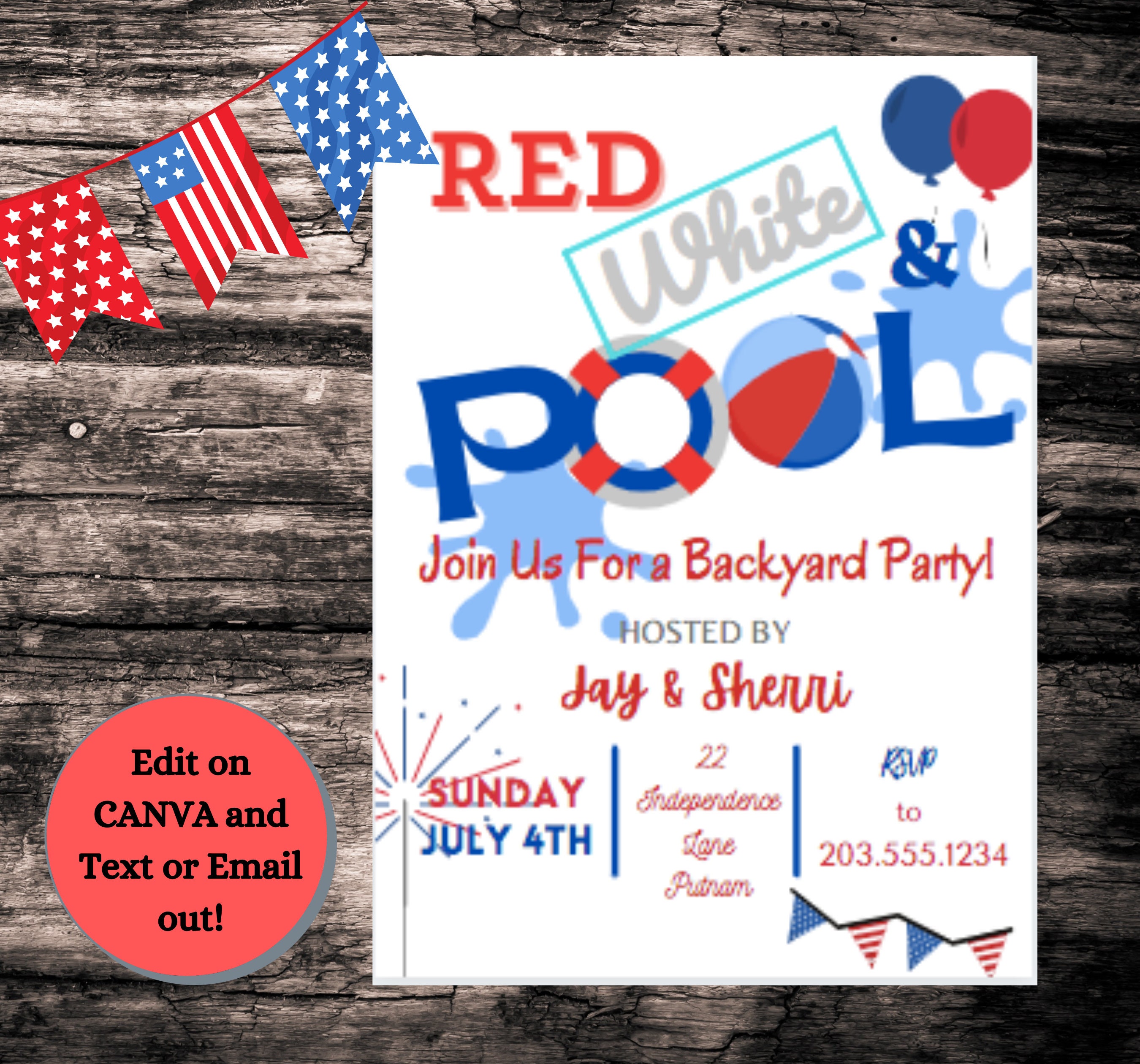 EDITABLE 4th OF JULY Pool Party Template July Party Invitation ...