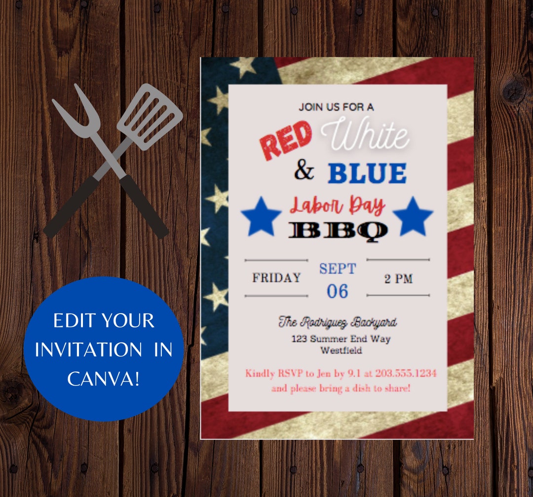 EDITABLE LABOR DAY Bbq Party Template | Party Invitation | Customize ...