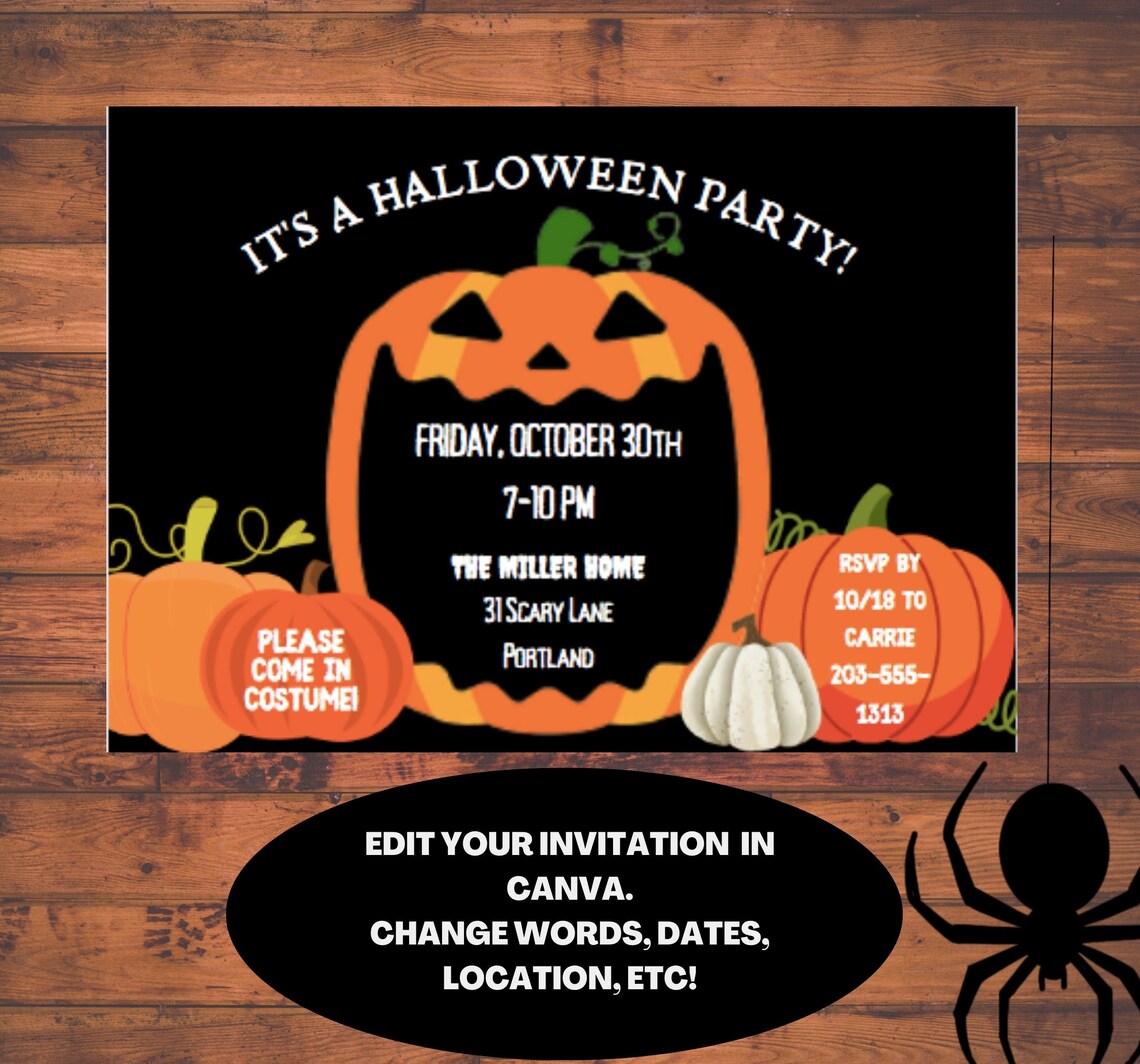 EDITABLE PUMPKIN Halloween Party Invitation! | Canva Template | Digital ...