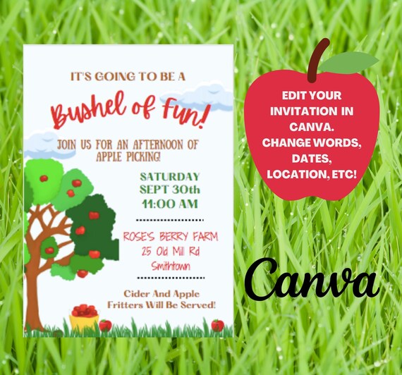 EDITABLE APPLE PICKING Party Template Party Invitation - Etsy