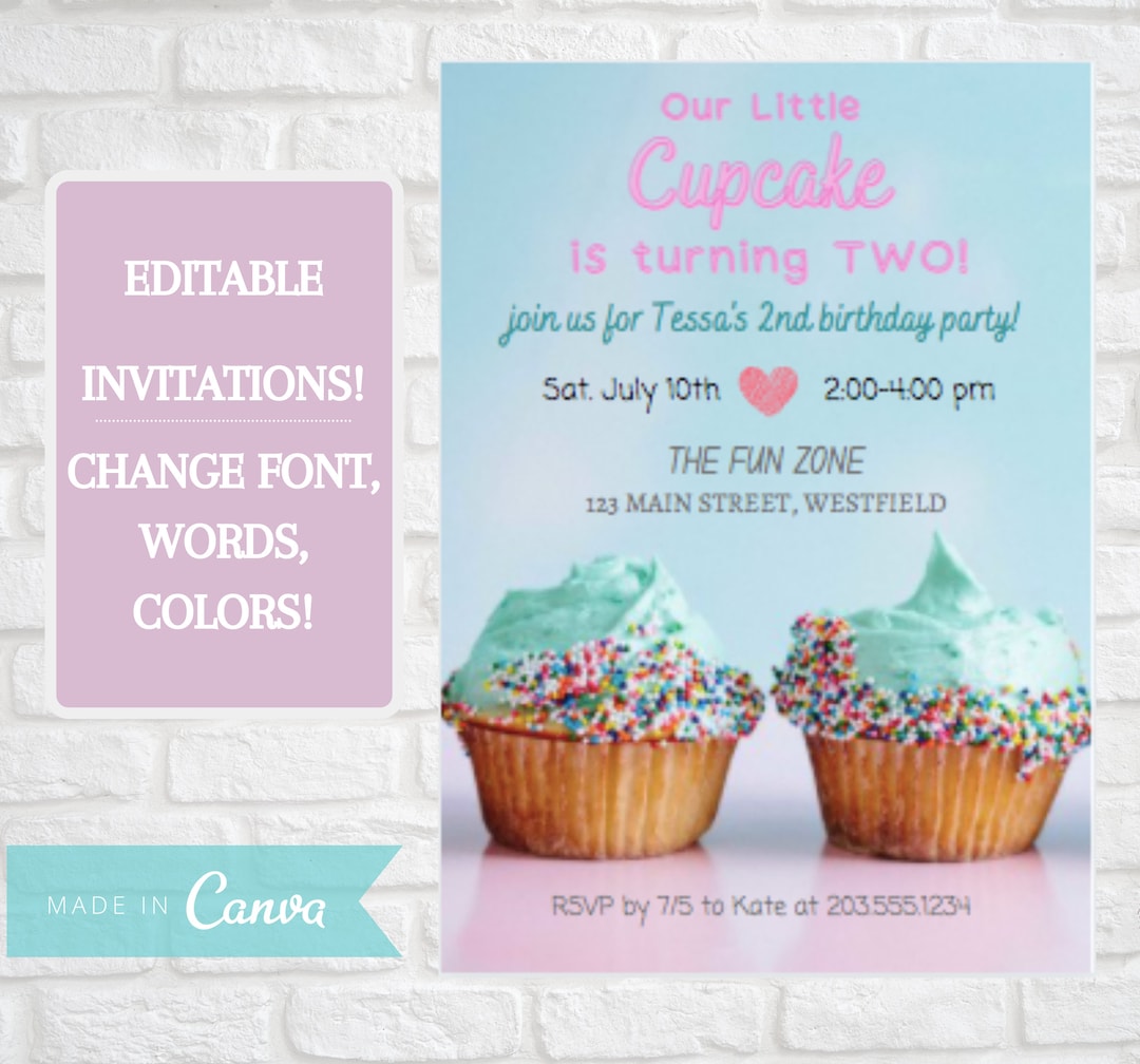 EDITABLE CUPCAKE BIRTHDAY Invitation | Download in Minutes | Edit in ...