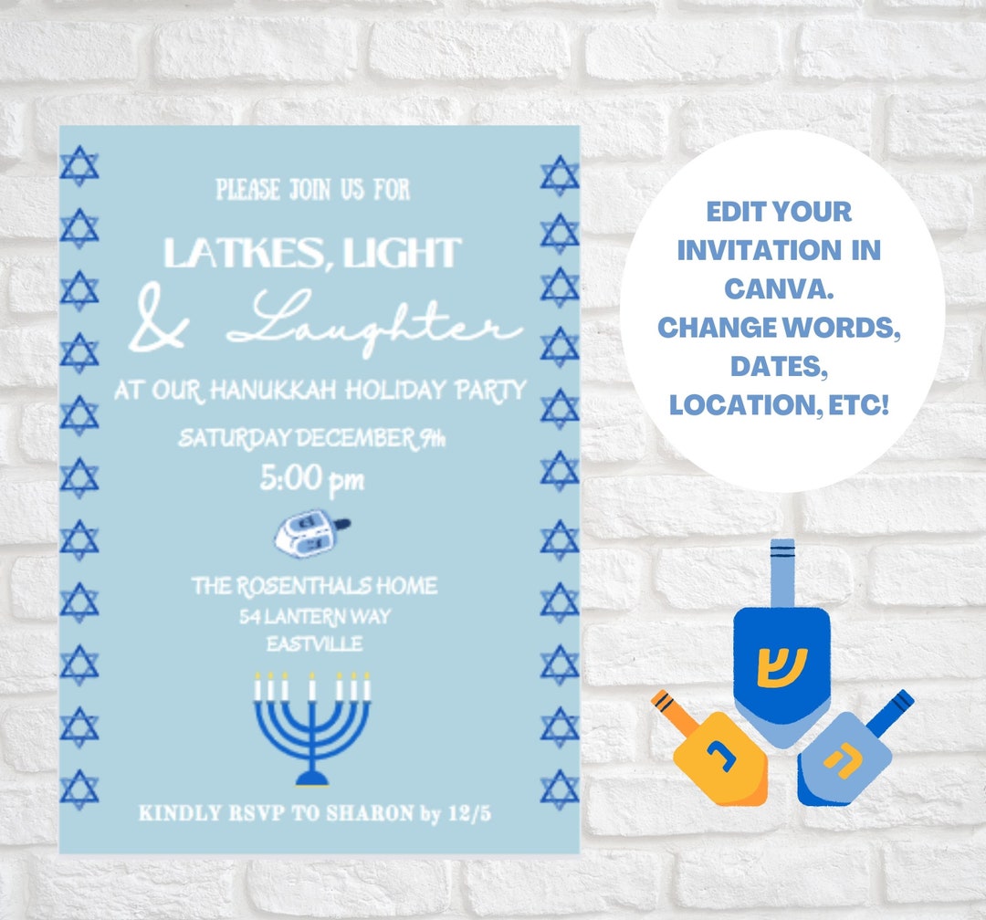 EDITABLE HANUKKAH Party Template | Party Invitation | Customize ...