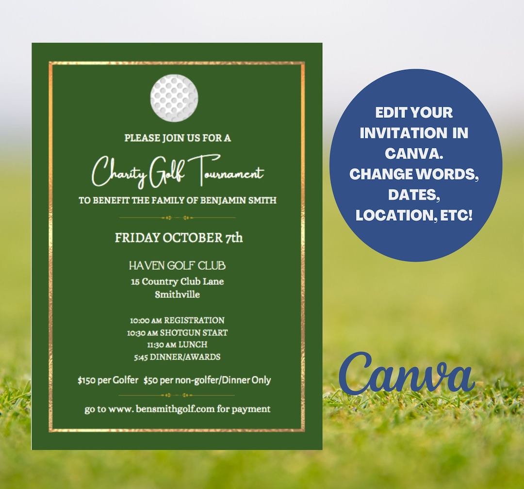 EDITABLE GOLF FUNDRAISER Template Invitation | Instant Download ...