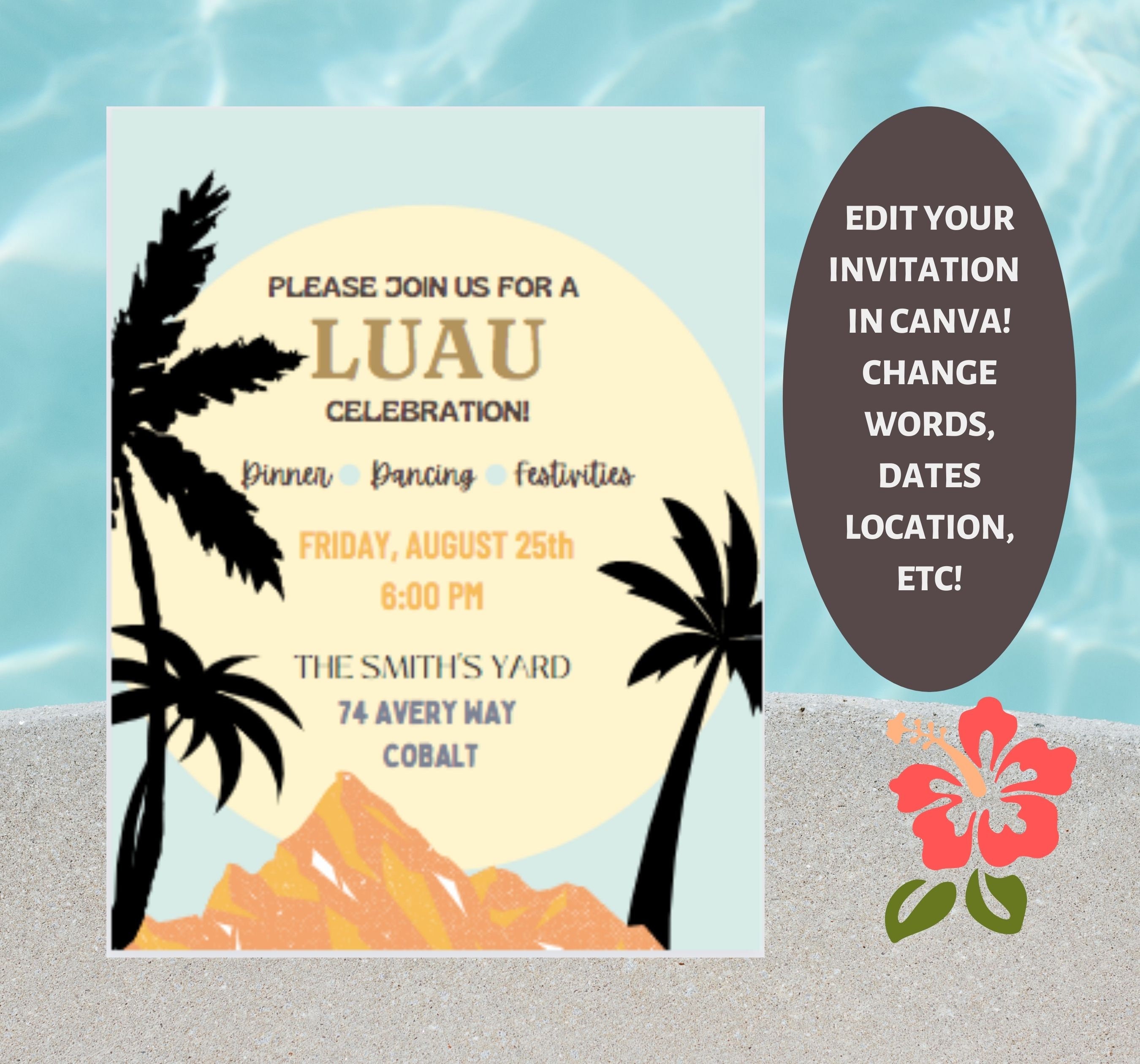 EDITABLE LUAU PARTY Invitation Download Edit in Canva Invitation ...