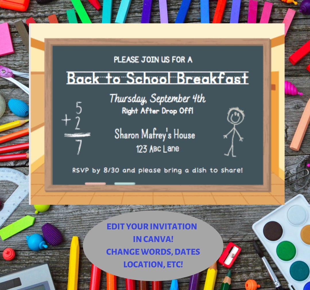 EDITABLE Back to School Breakfast Template | Party Invitation | Instant ...