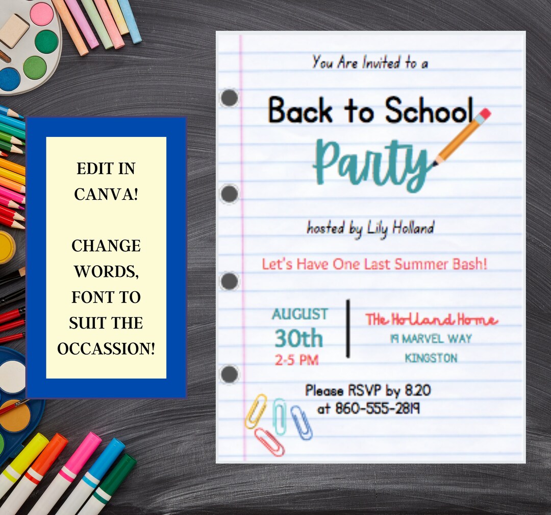 EDITABLE BACK to SCHOOL Party Template | Party Invitation | Customize ...