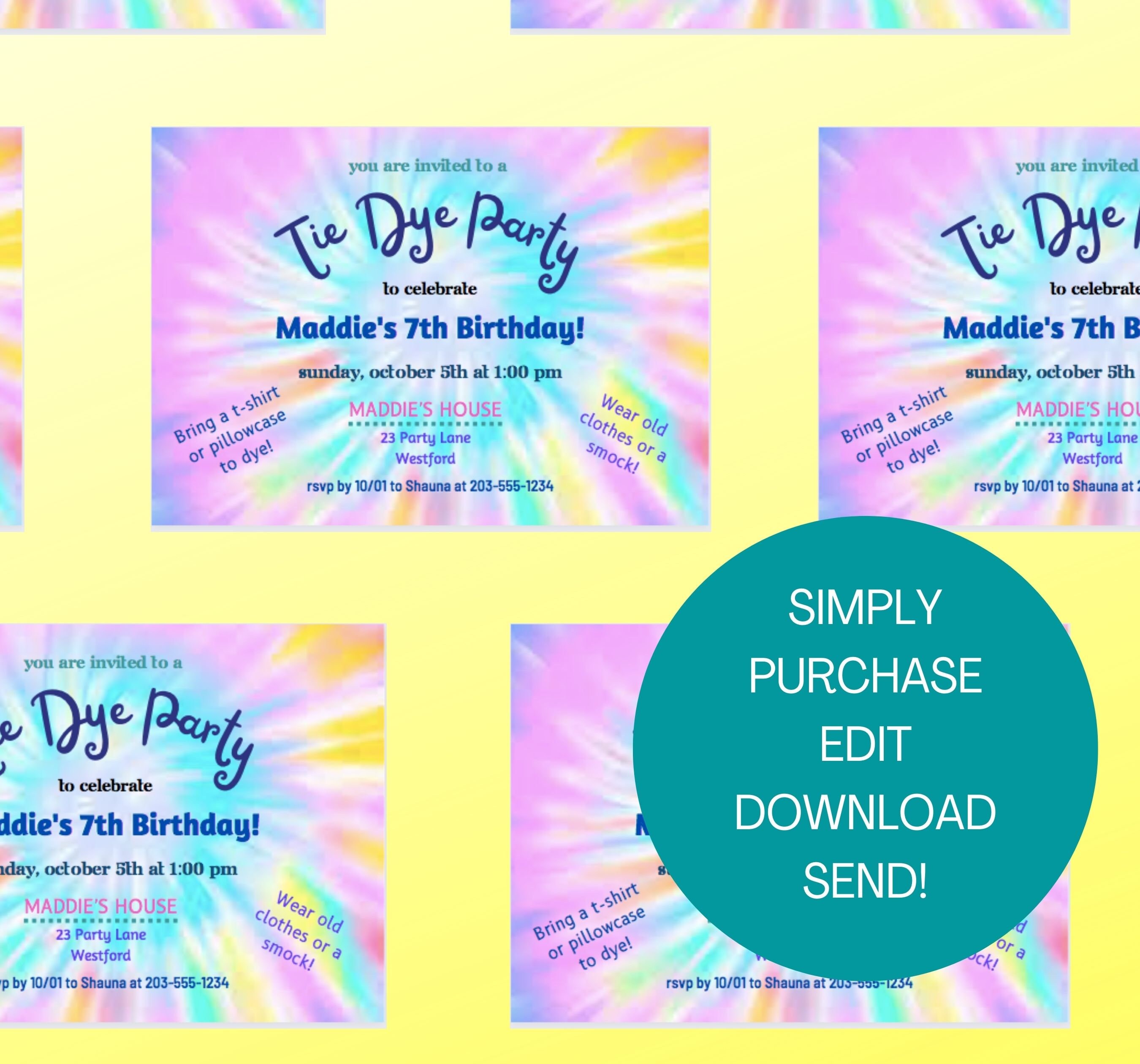 EDITABLE TIE DYE Birthday Invitation | Download | Edit in Canva ...