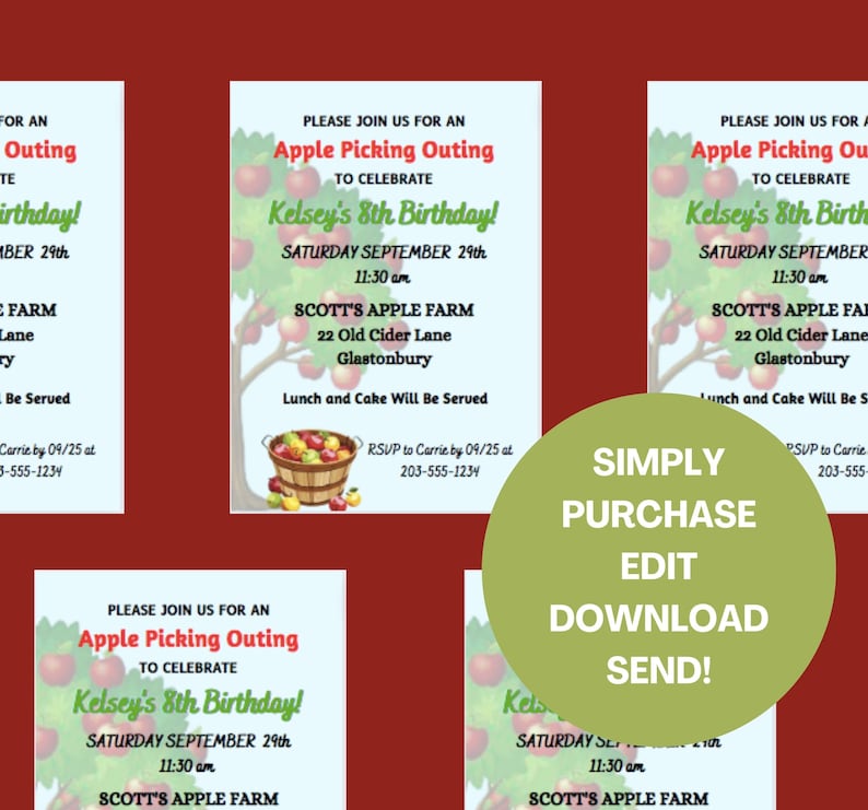 EDITABLE APPLE PICKING Party Template Party Invitation - Etsy