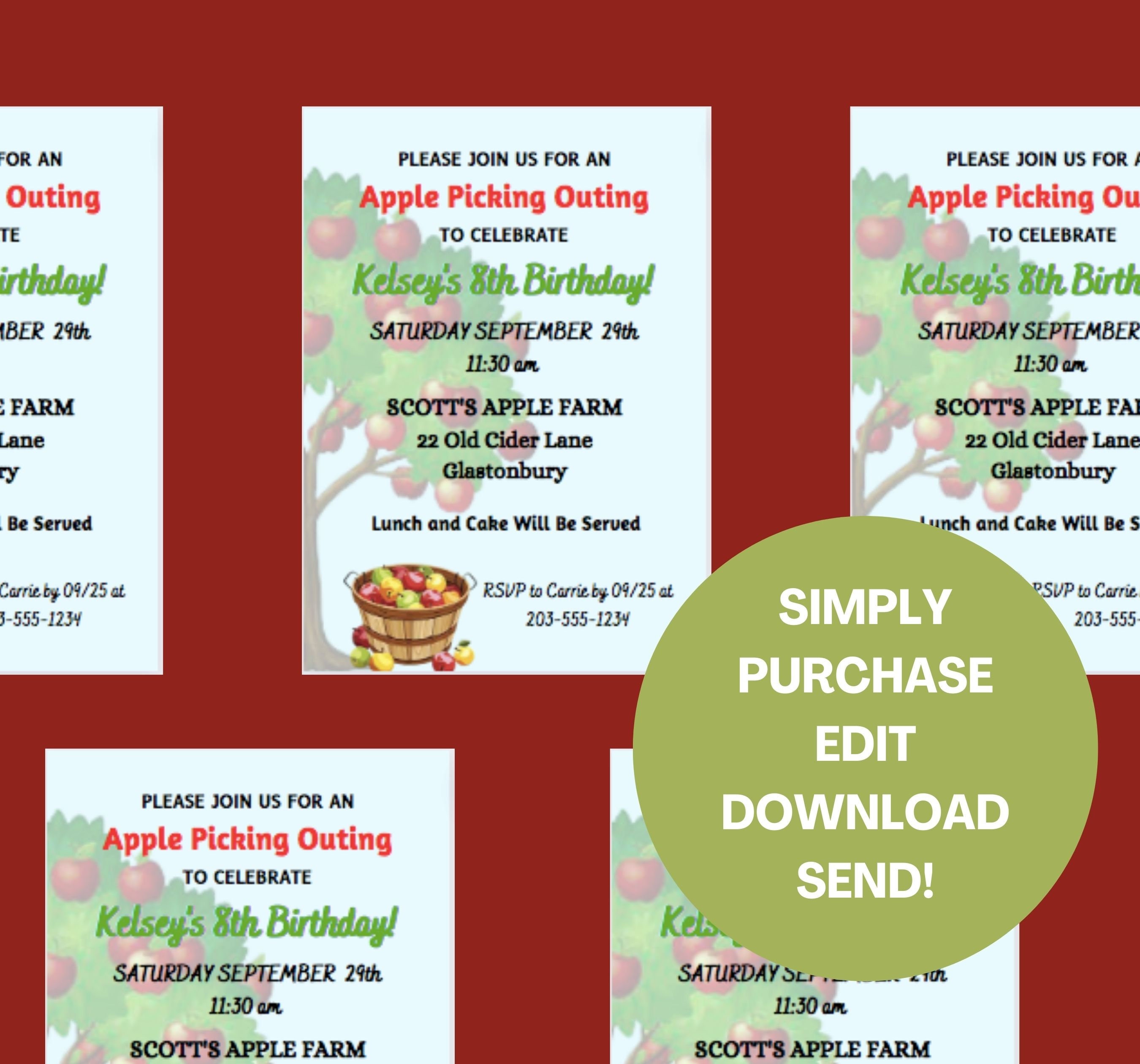 EDITABLE APPLE PICKING Party Template | Party Invitation | Instant ...