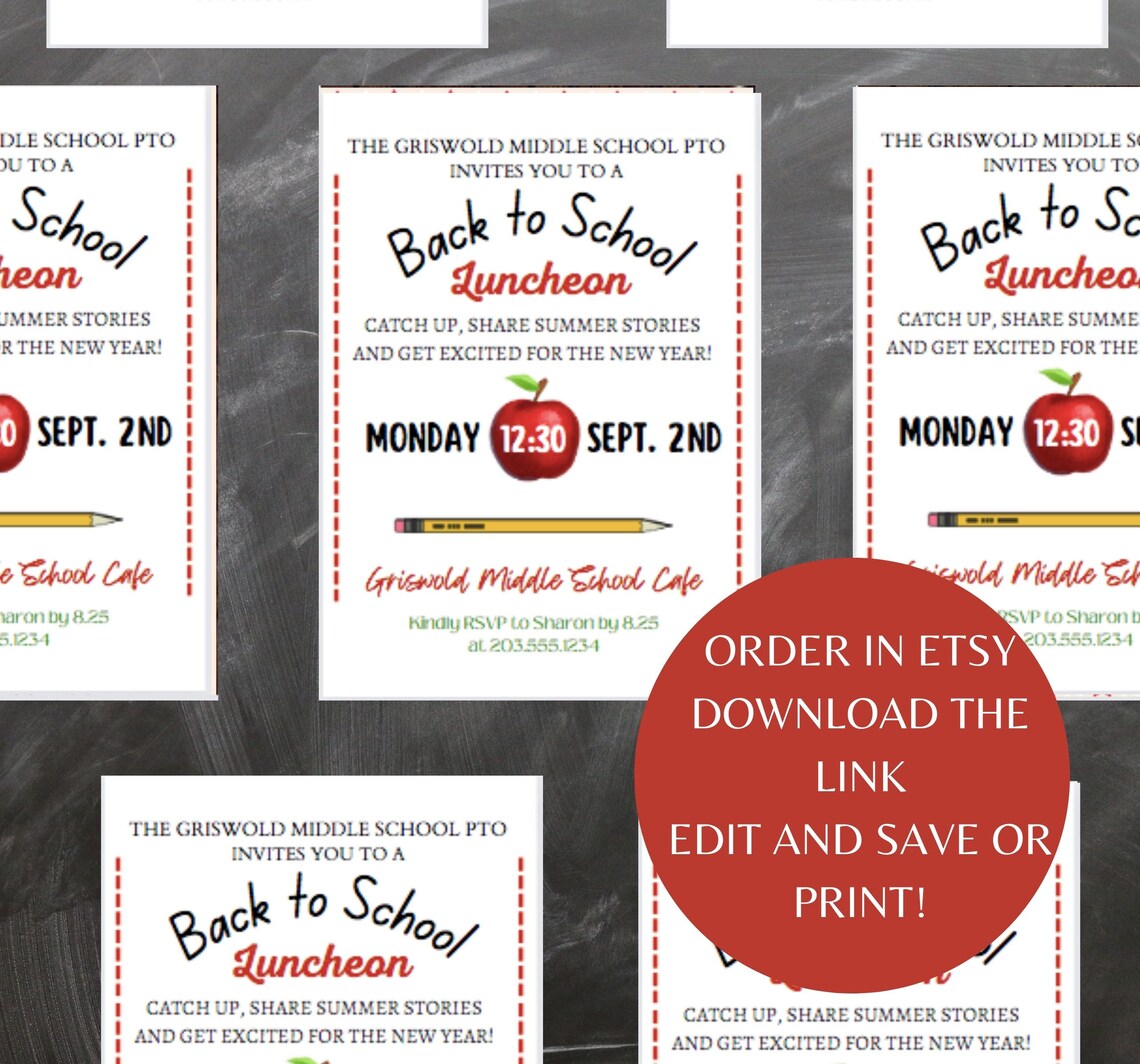 EDITABLE Back to School Luncheon Template | Staff Party Invitation ...