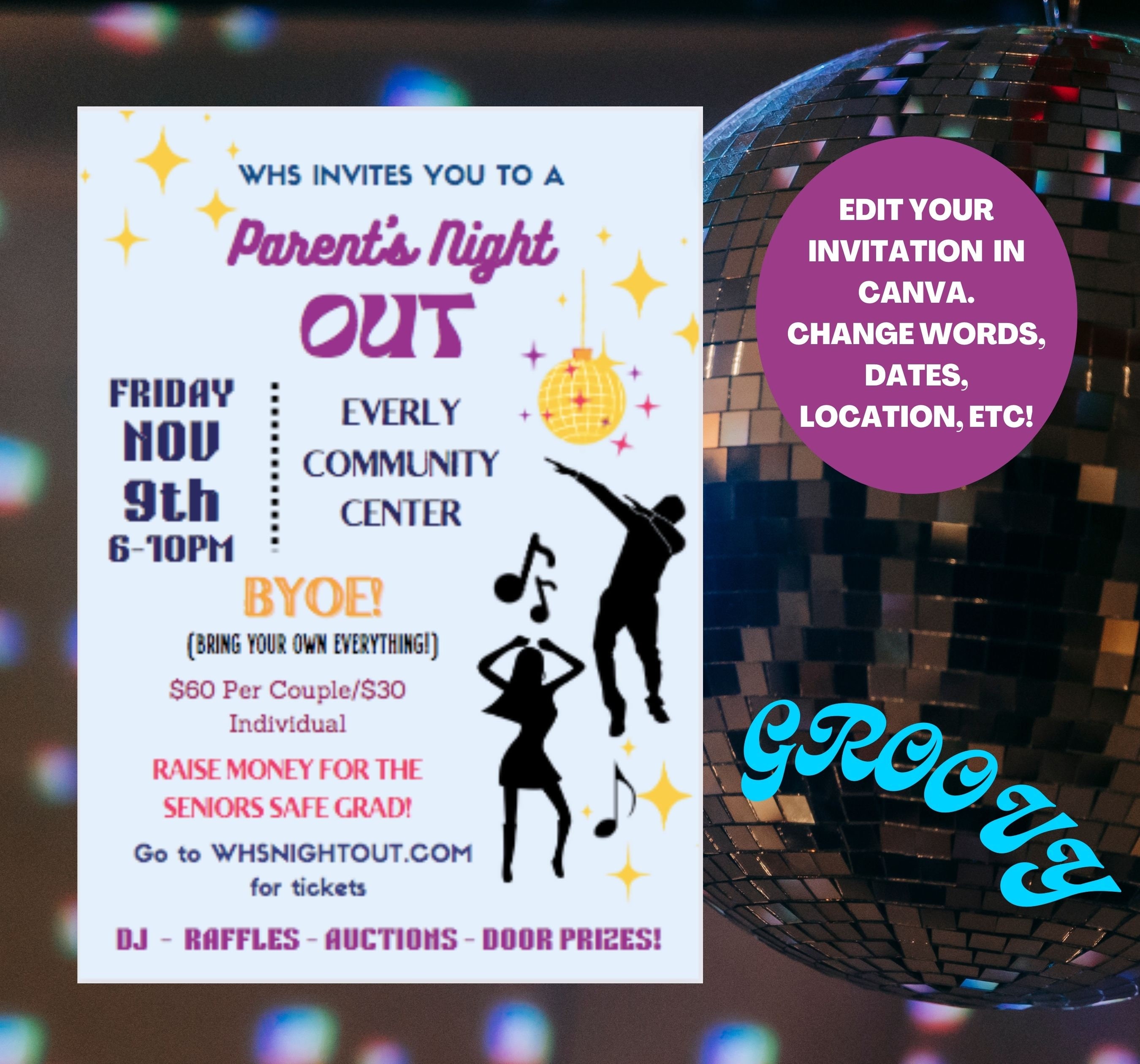 Editable PARENT'S NIGHT OUT Fundraiser Template Pto Invitation ...
