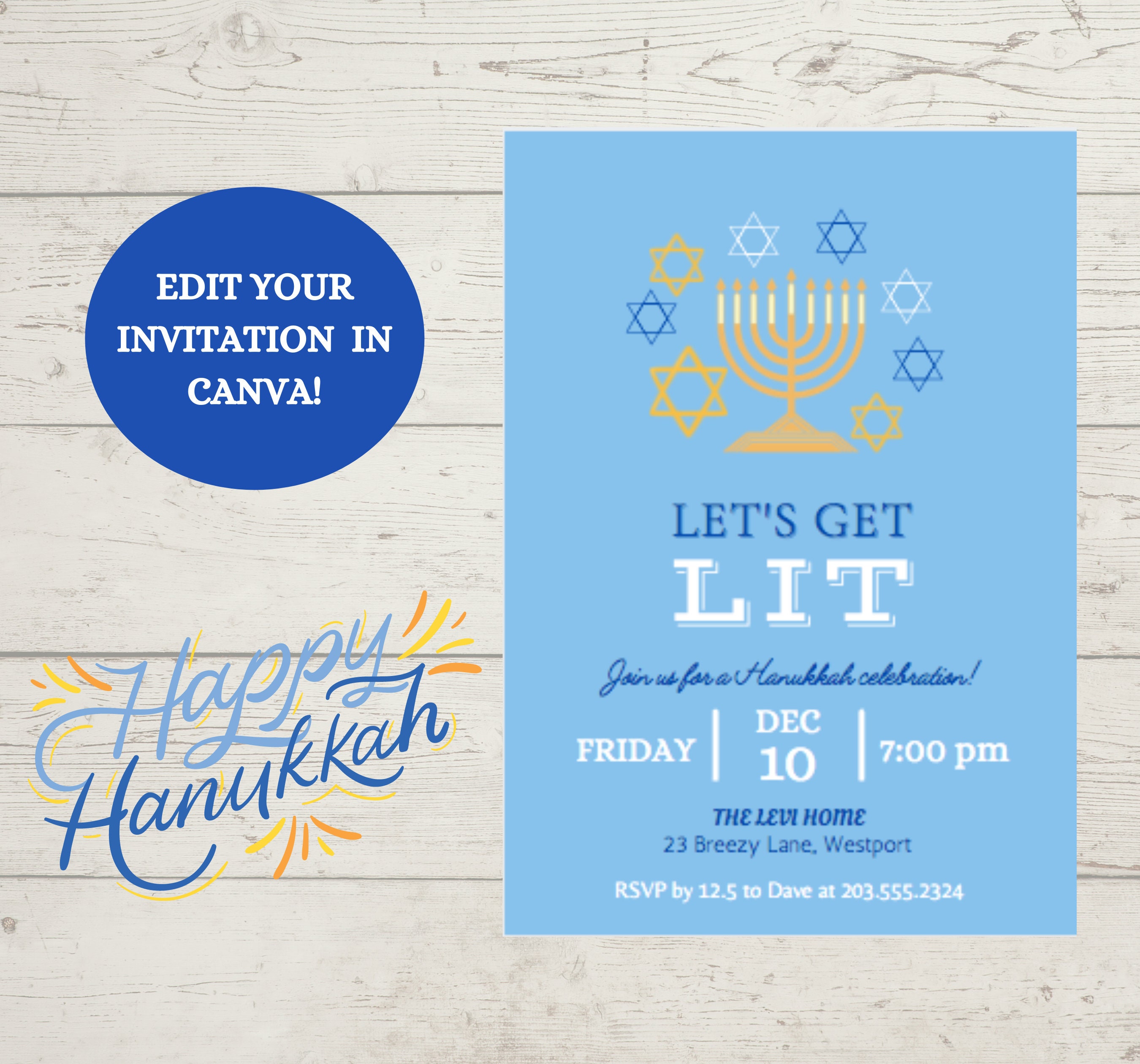 EDITABLE HANUKKAH Party Template | Party Invitation | Customize ...
