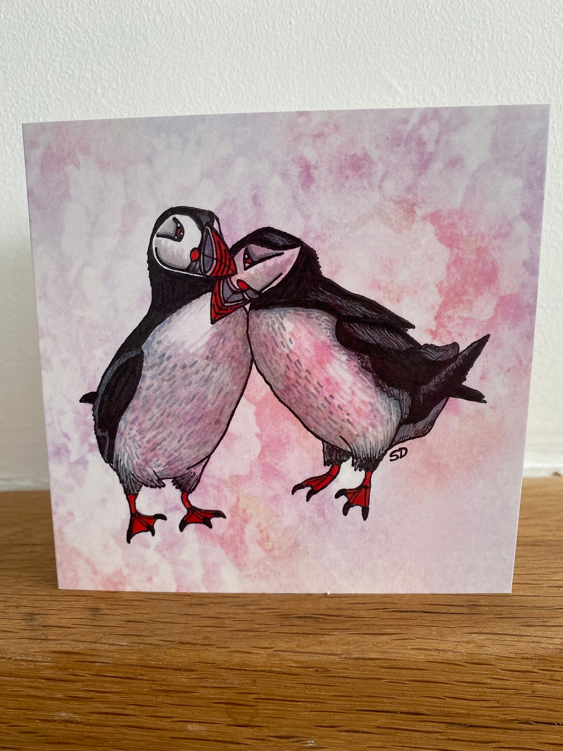 Original Art Puffins With Pink Sky - Etsy