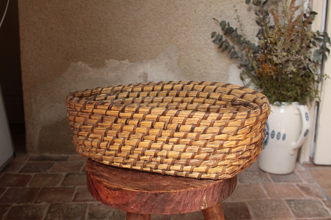 Antique/vintage/rustic Ciosan Straw Coil Woven French Bread Basket ...