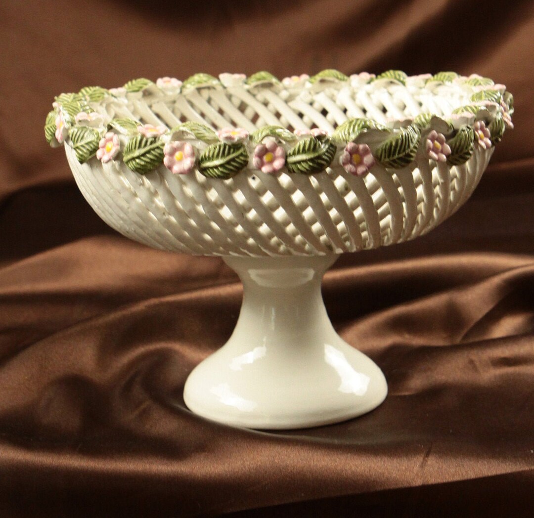 Pretty in Pink Hand Built Lattice Basket on Pedestal With Petite Pink ...