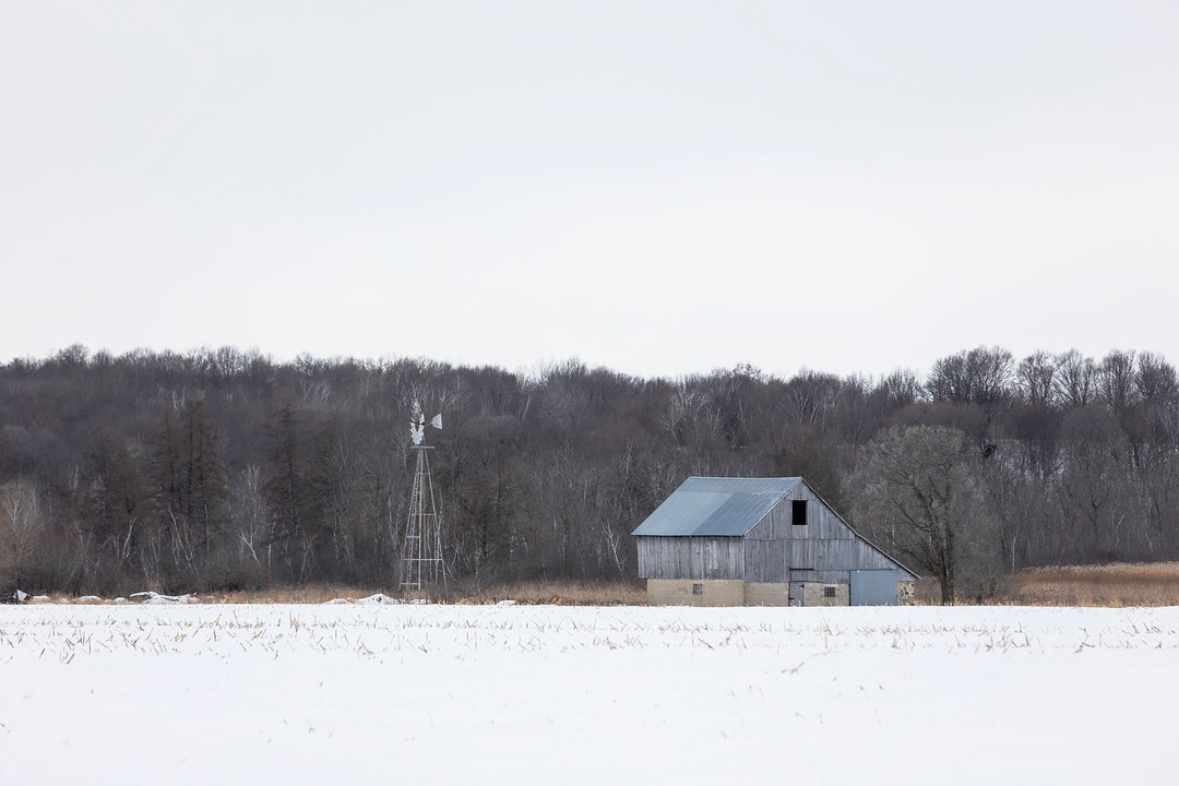 Winter Barn and Windmill Photography Print | Farmhouse Wall Art - Etsy