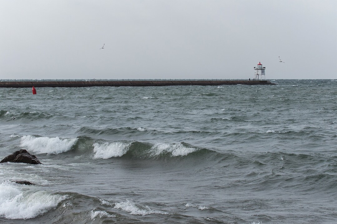 Two Harbors Breakwall Waves, Great Lakes Lighthouse Photo, Coastal ...