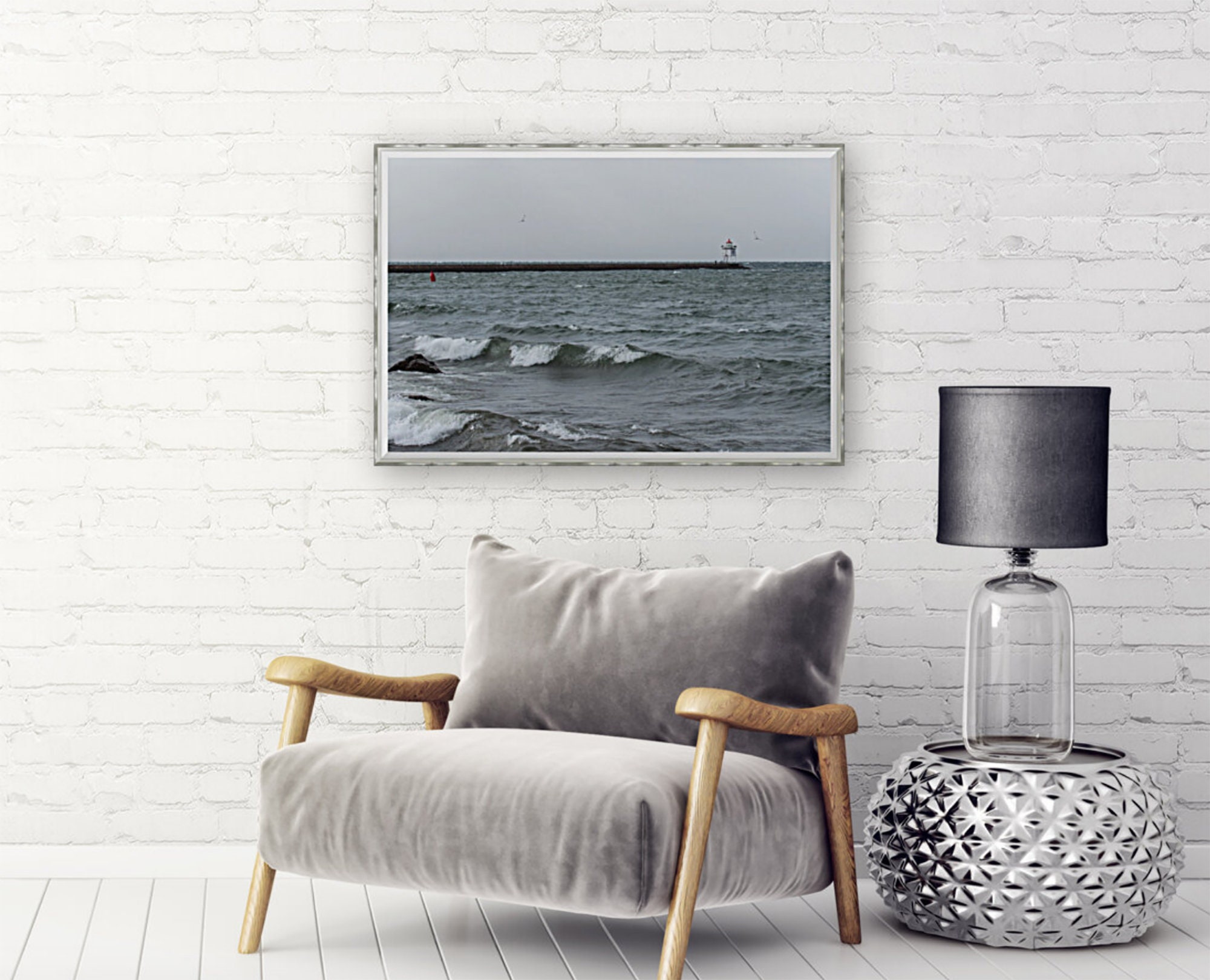 Two Harbors Breakwall Waves Great Lakes Lighthouse Photo | Etsy