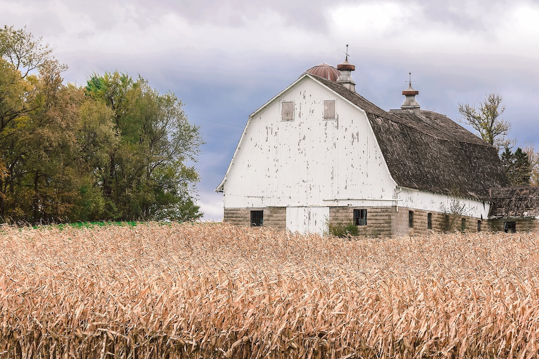 Country Landscape Photo, White Barn Photo, Modern Farmhouse Wall Decor ...