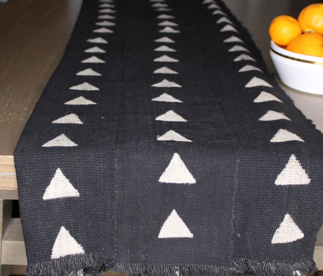 Authentic Black and White Mudcloth Table Runner African Bogolan Fabric ...