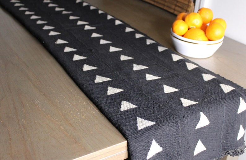Authentic Black and White Mudcloth Table Runner African Bogolan Fabric ...