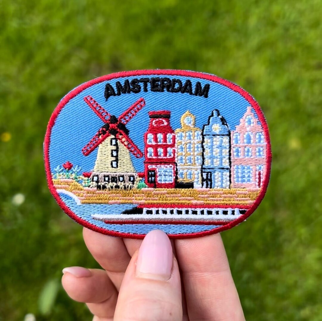 Amsterdam Patch (2.3 Inch) Embroidered Iron or Sew-on Badge European Travel Dutch Sightseeing ...