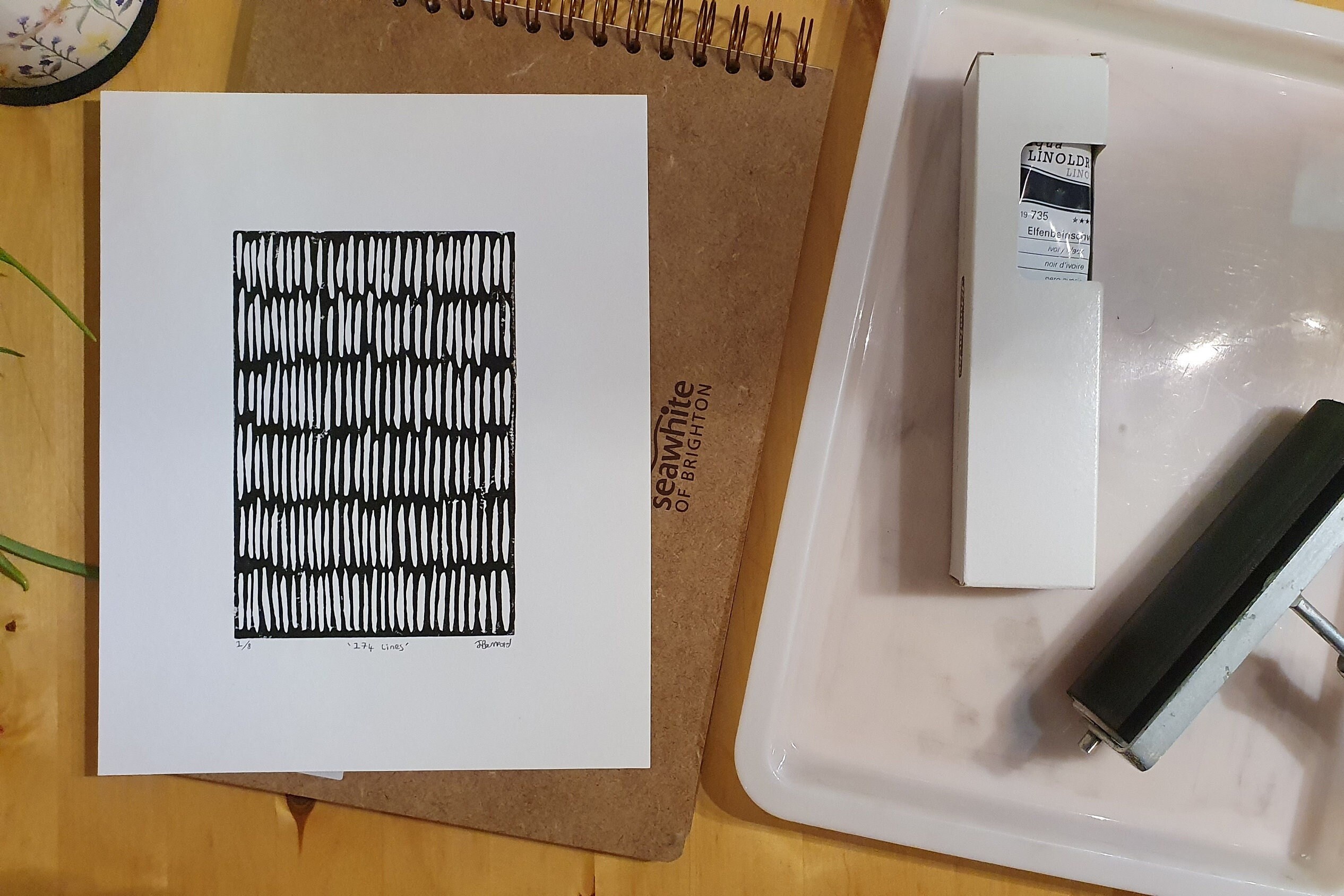 Linocut Contemporary Art Print | "174 Lines" | Engraved and Printed by ...