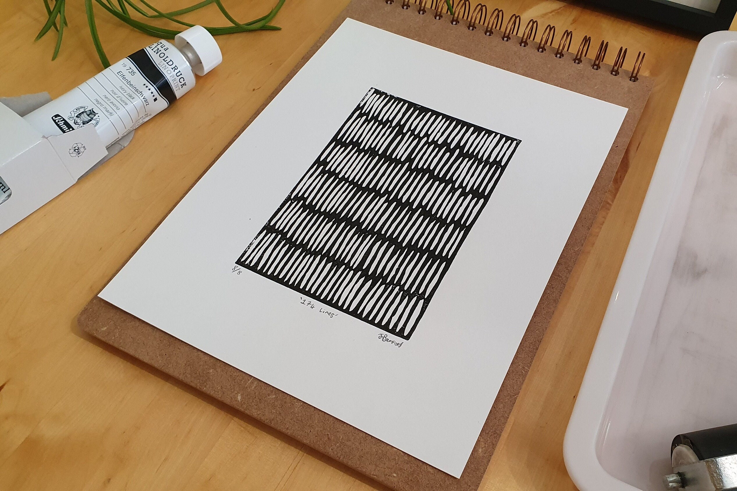 Linocut Contemporary Art Print | "174 Lines" | Engraved and Printed by ...