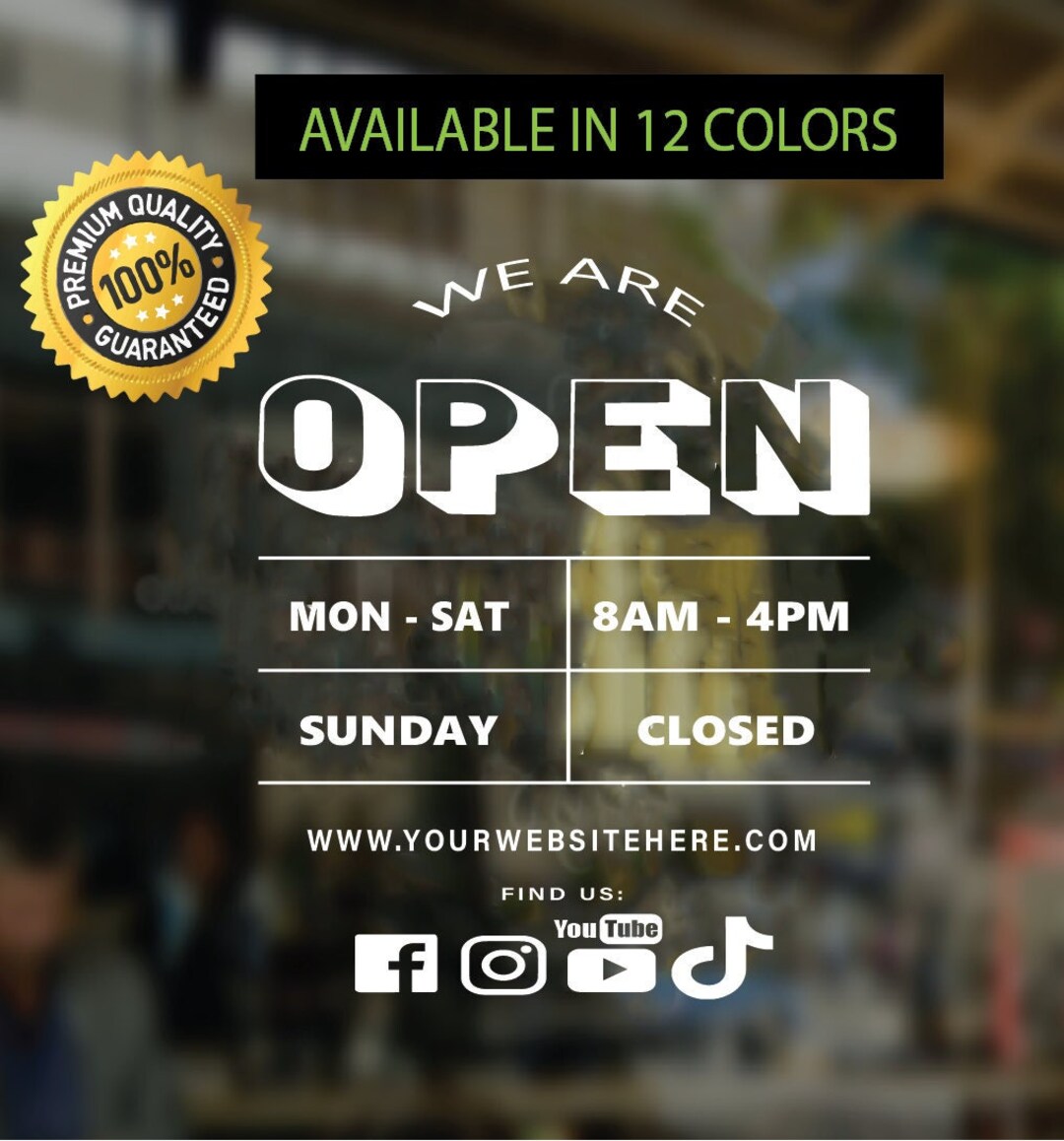 Store Hours, Custom Store Hours, Custom Business Hours Sign, Storefront ...