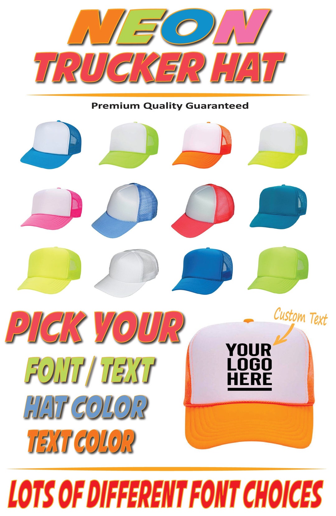 NEON TRUCKER HATS, Trucker Hat, Party Hats, Bachelor Party Hat, Crew ...