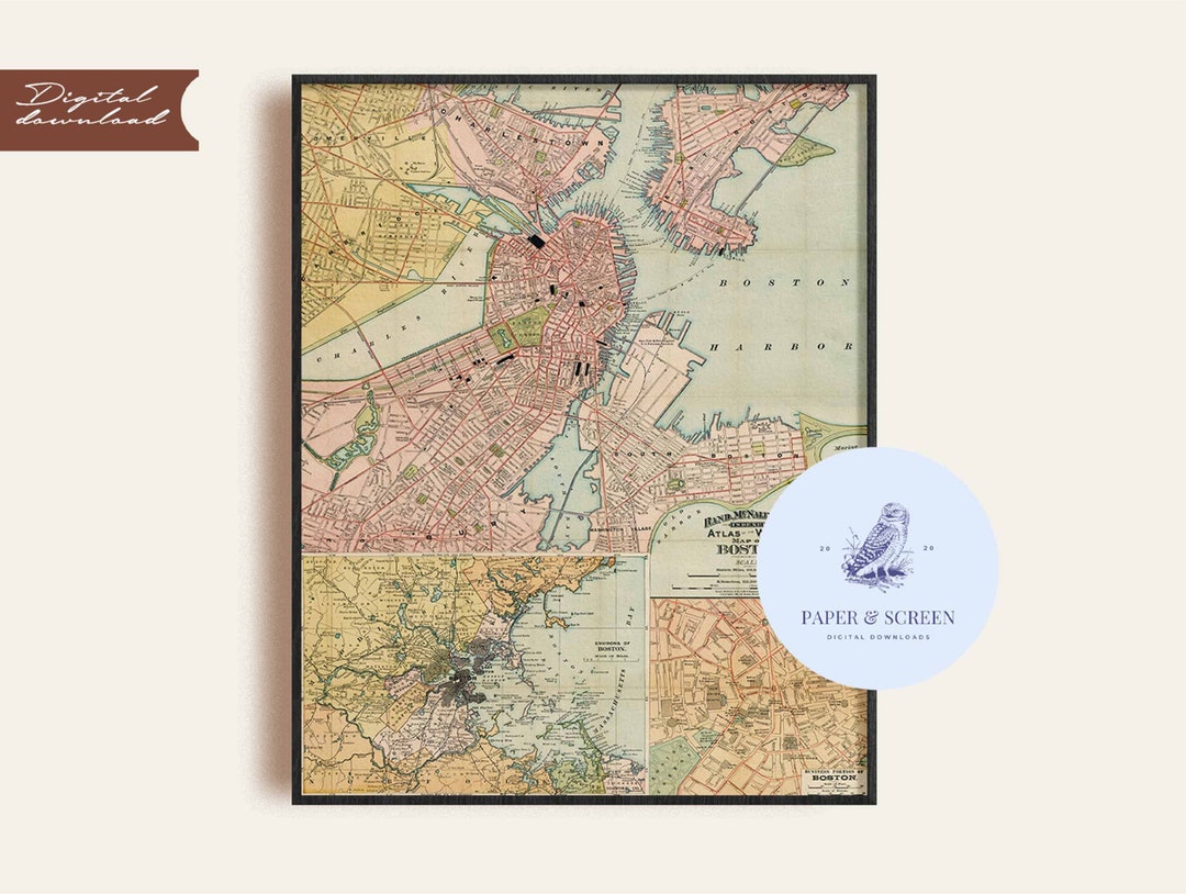 Old Map of Boston Poster Digital Download Printable - Etsy