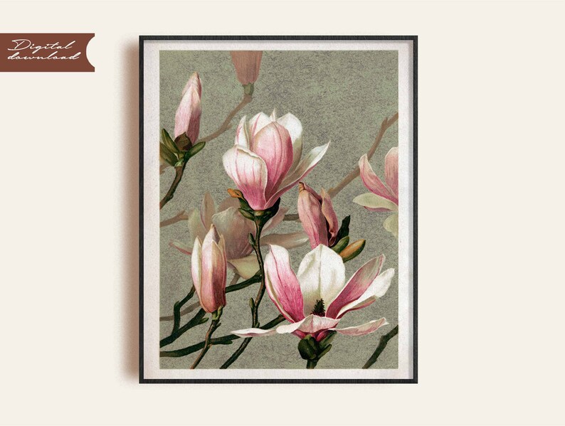 Vintage Magnolia Flower Poster Printable Floral Wall Art Print ...