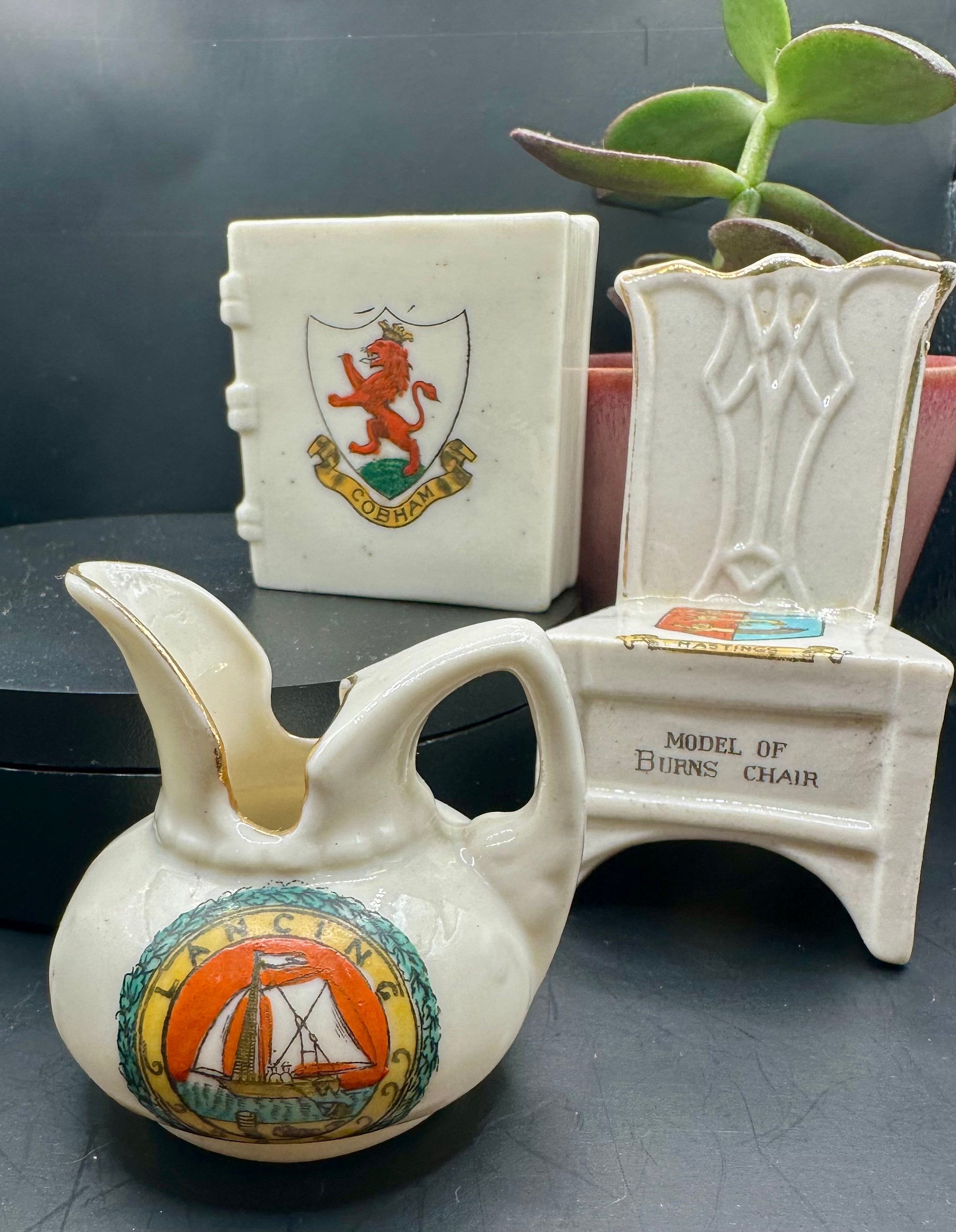 Vintage Longton China / Willow Art Crestware Set, Jug, Book and Chair ...