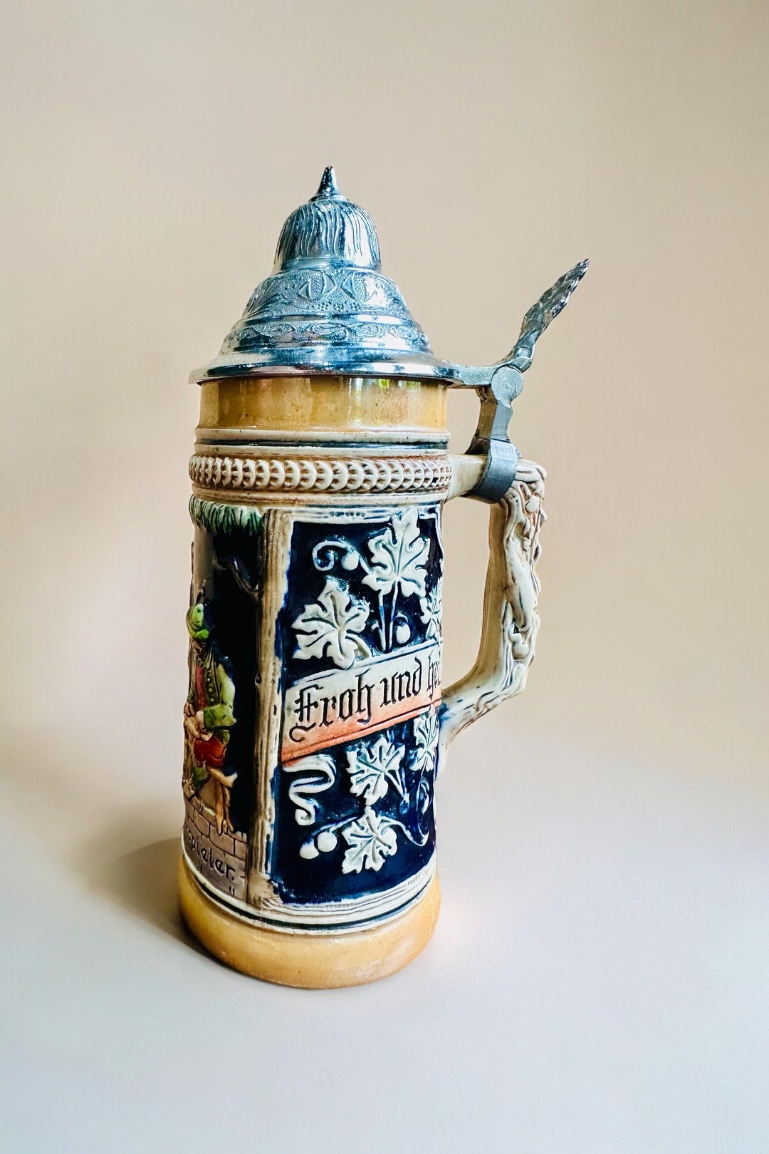 Vintage Large West German Ceramic Beer Stein, Pewter Lid - Etsy UK