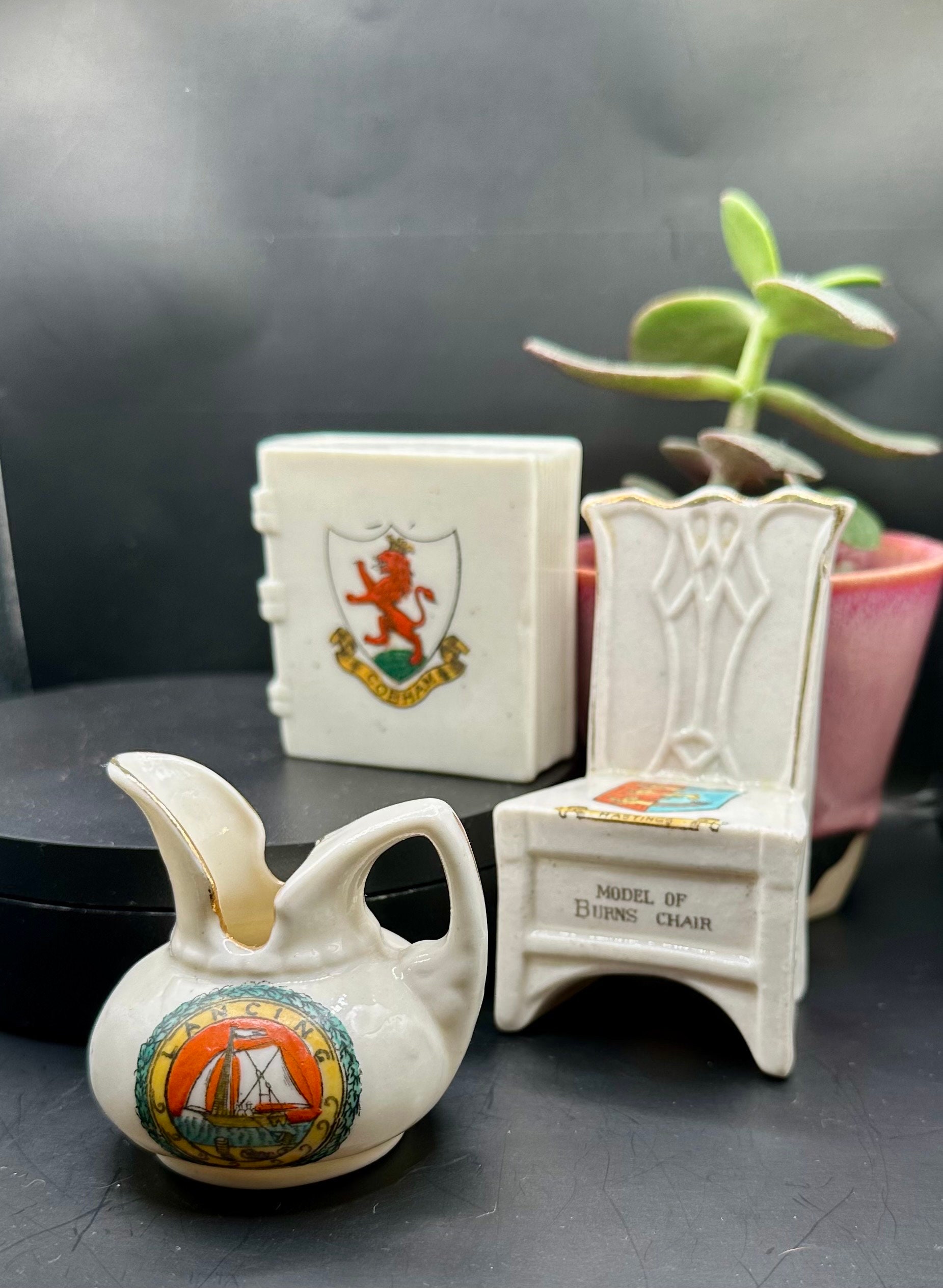 Vintage Longton China / Willow Art Crestware Set, Jug, Book and Chair ...