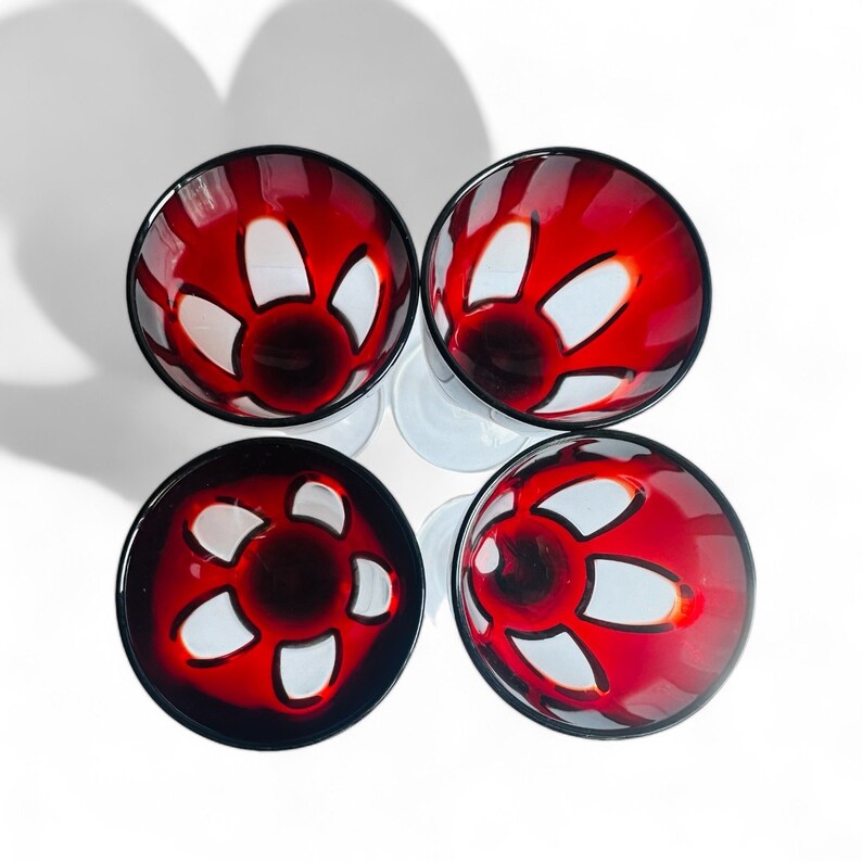 Set of 4 Vintage Cristal D'arques Ruby Red Gothic Arch Cordial Wine ...
