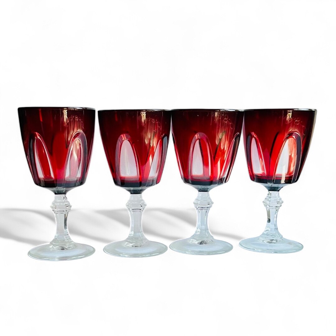 Set of 4 Vintage Cristal D'arques Ruby Red Gothic Arch Cordial Wine ...