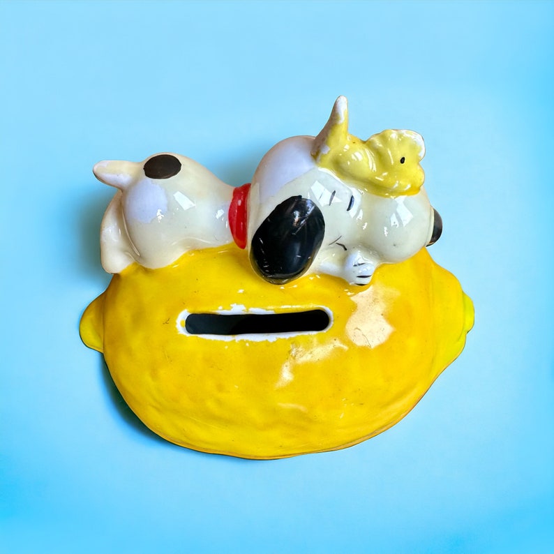 Vintage Snoopy & Woodstock on a Lemon Money Box / Piggy Bank ...