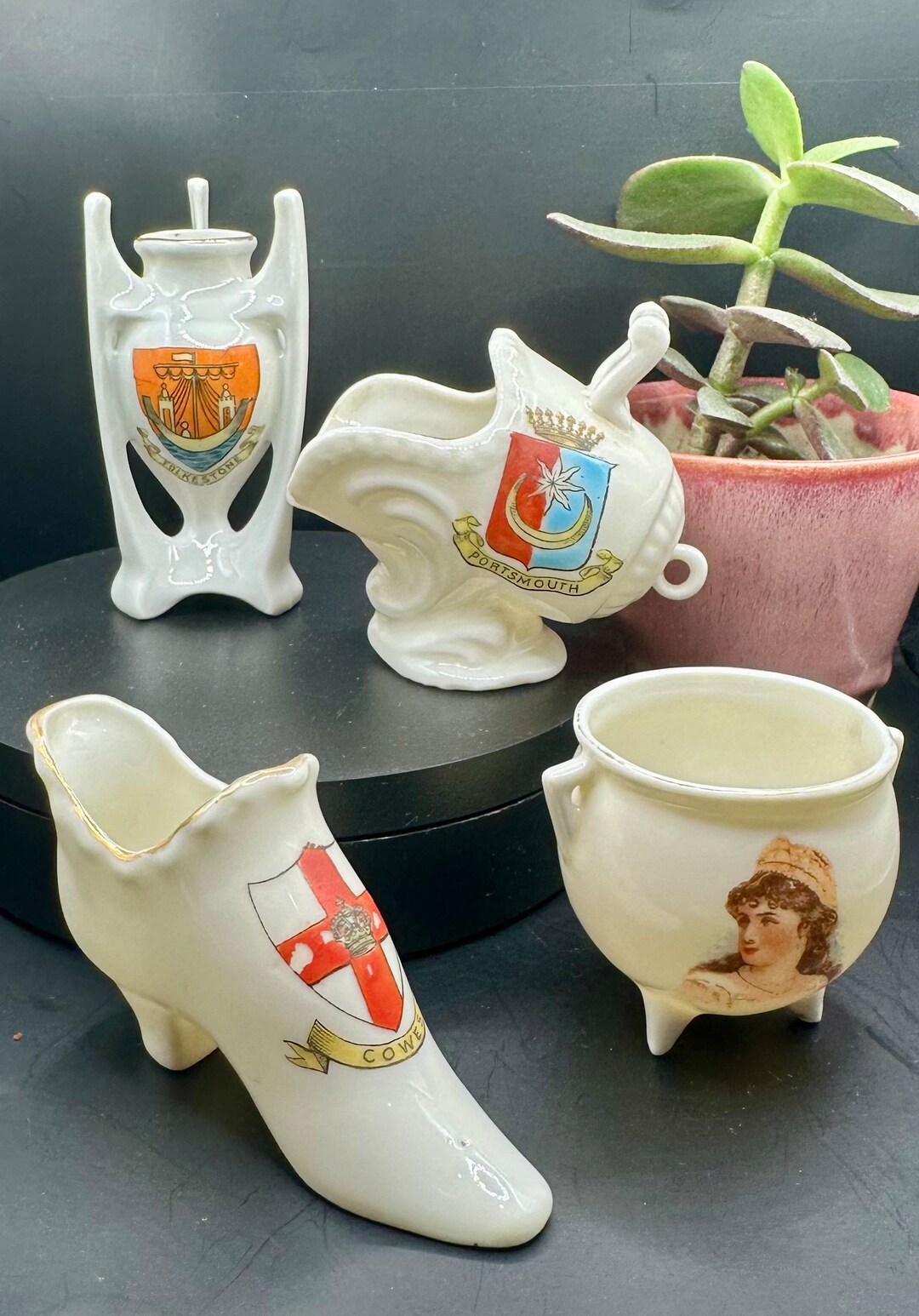 Vintage Gemma China Crestware Set, Miniatures, Shoe, Coal Bucket, Vase ...