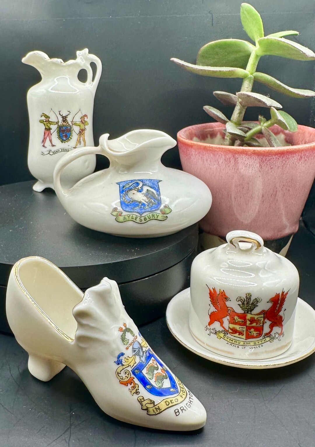 Vintage Gemma China Crestware Set, Miniatures, Shoe, Dish and Saucer ...