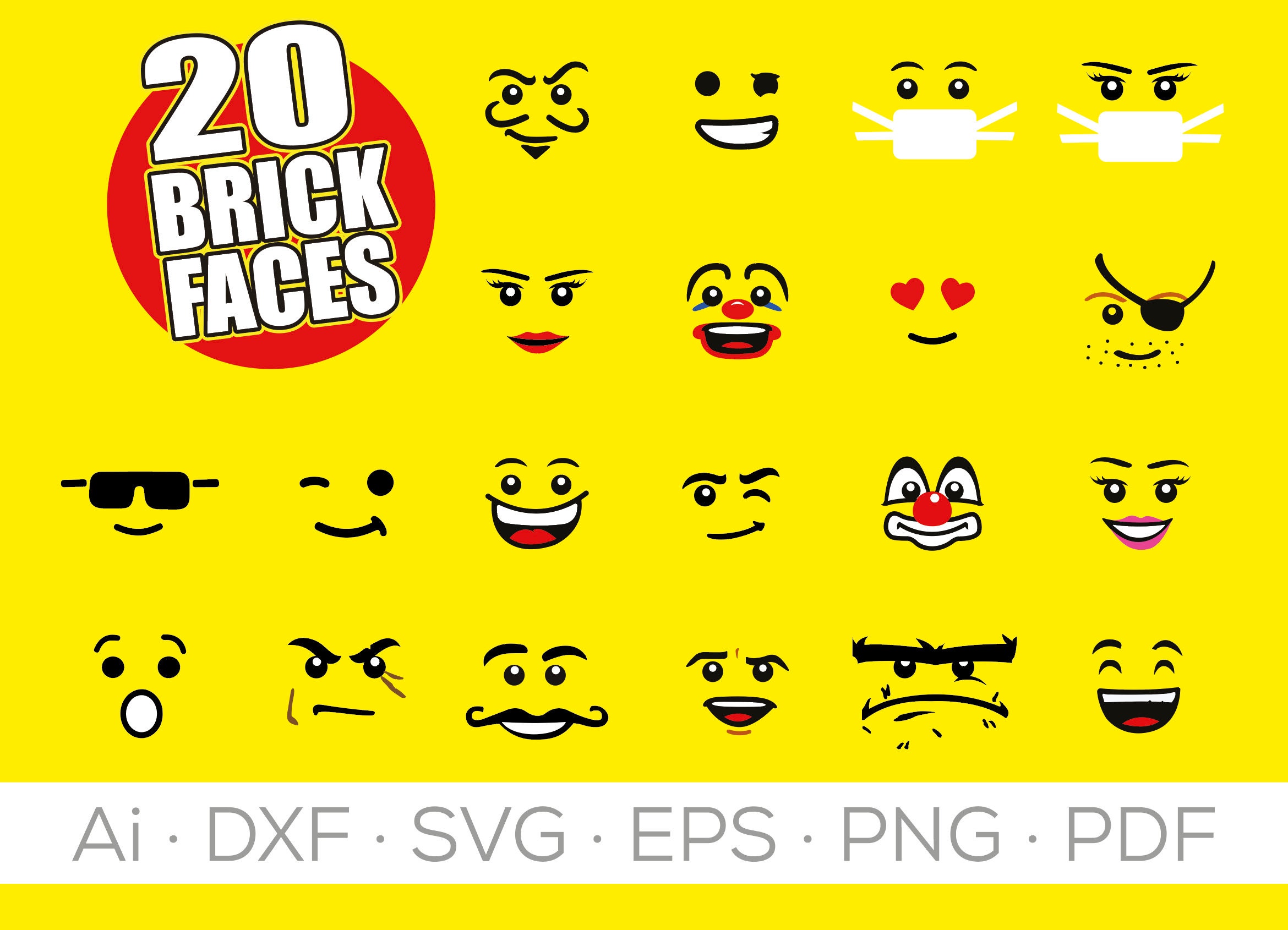 20 Brick Heads Digital SVG, Dxf, Png, Ai, Eps, PDF for Cricut and ...