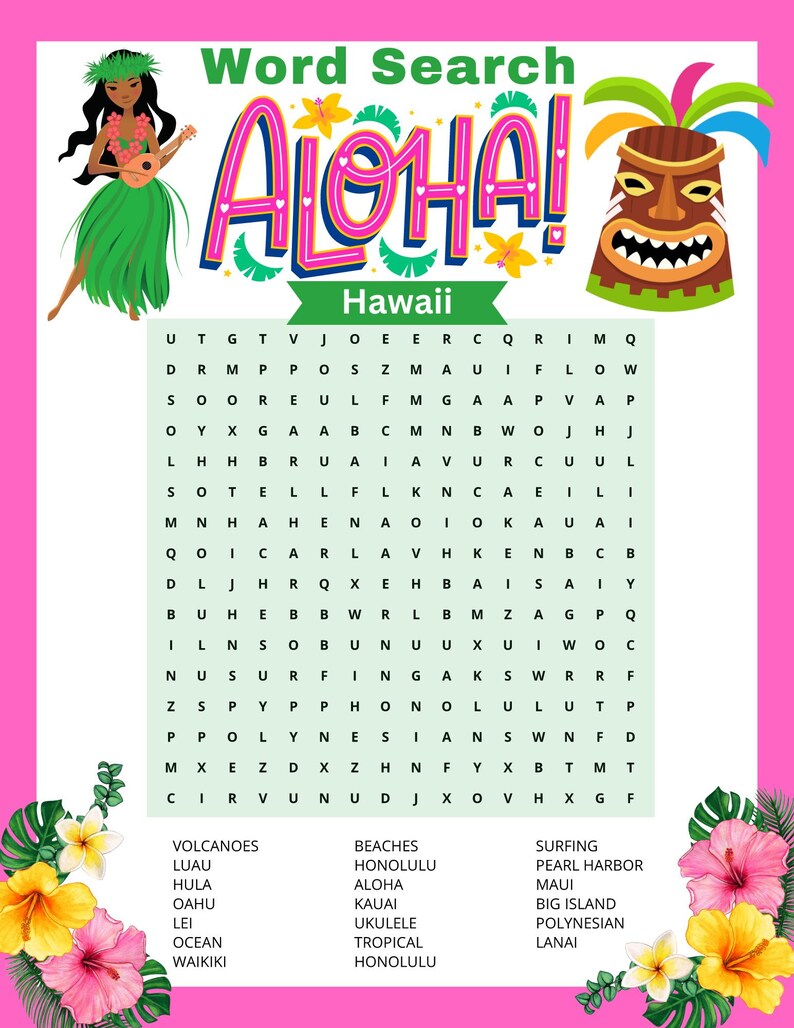 Hawaii Word Search Puzzle | Kids Homeschool Lesson | Instant Digital ...