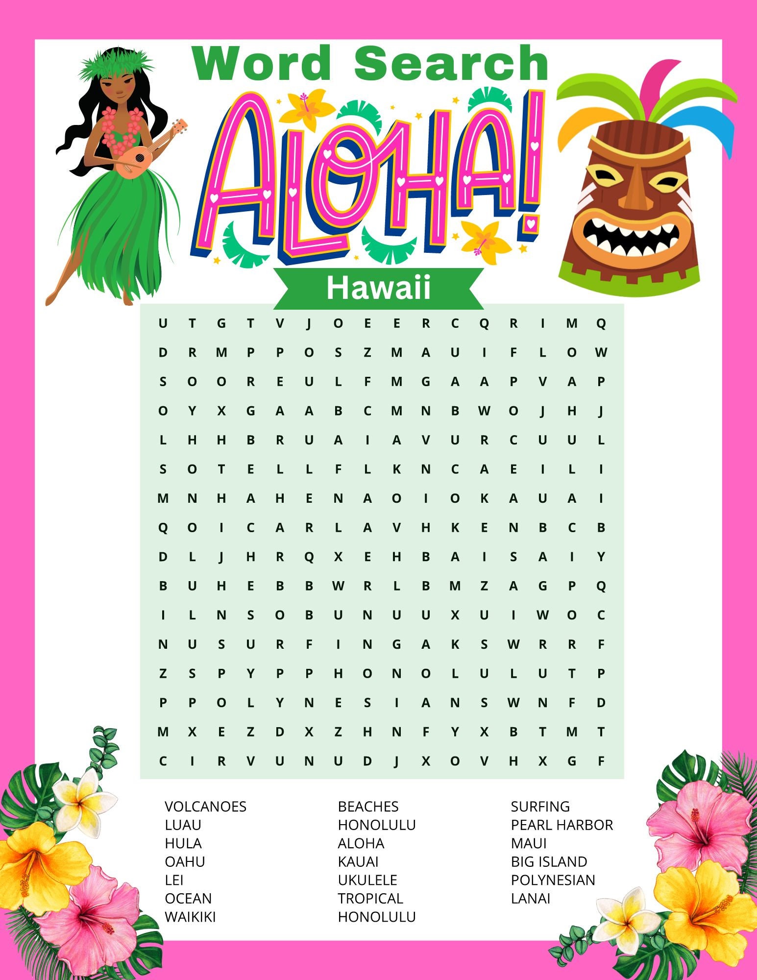 Hawaii Word Search Puzzle | Kids Homeschool Lesson | Instant Digital ...