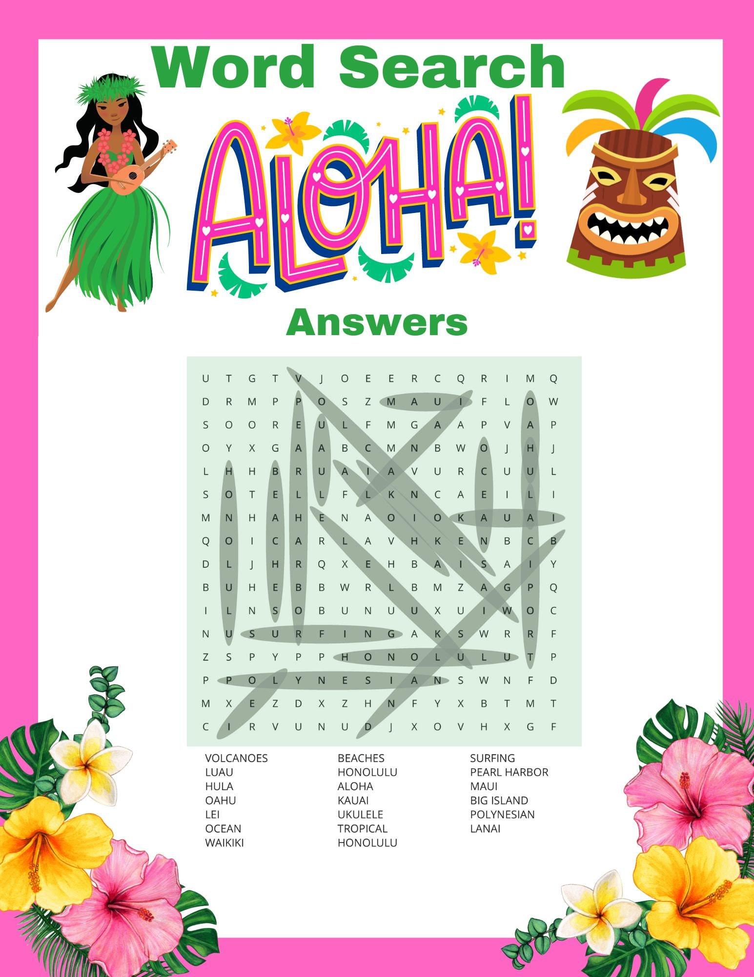 Hawaii Word Search Puzzle | Kids Homeschool Lesson | Instant Digital ...