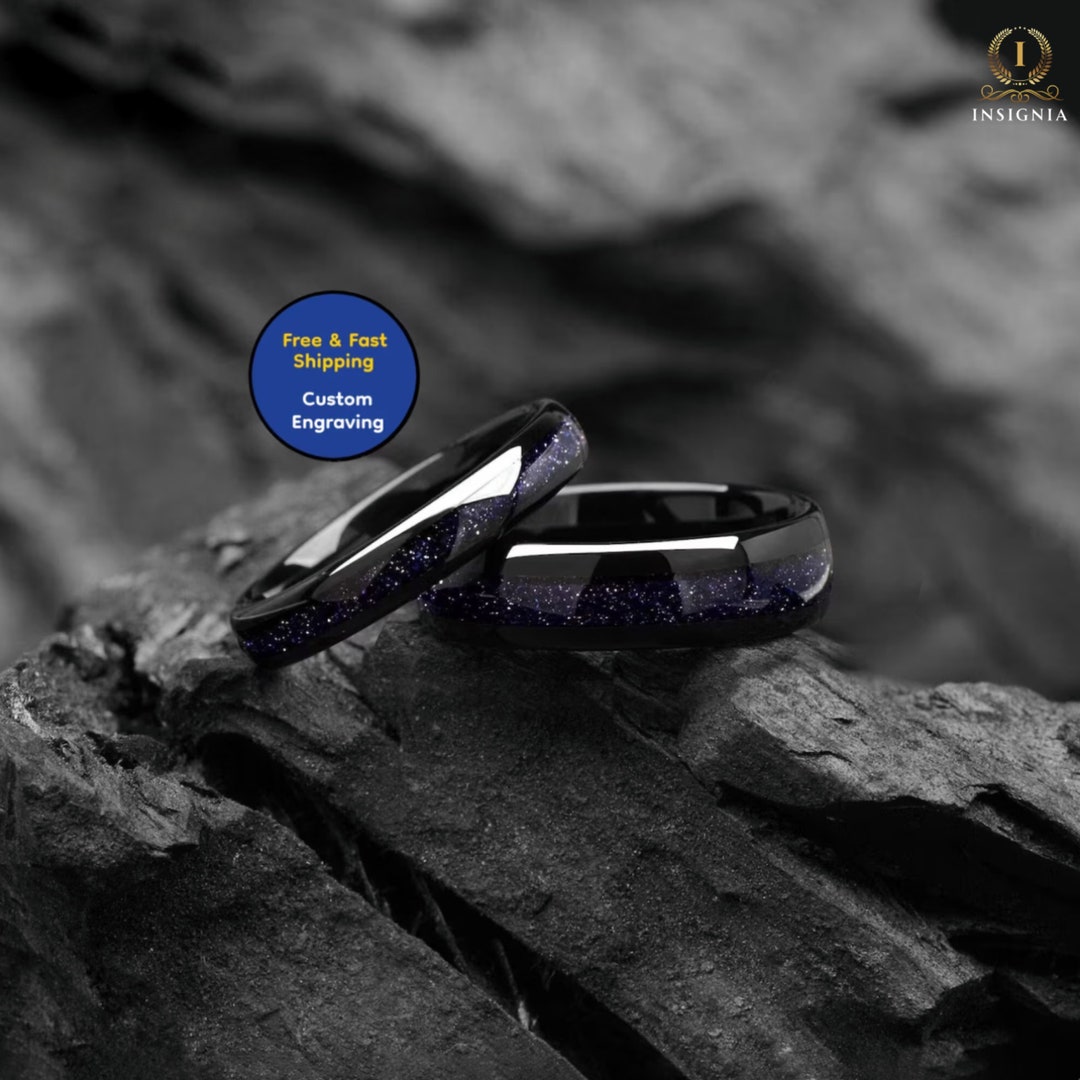 Galaxy Space Nebula His and Hers Couple Wedding Bands 4/6 Mm Tungsten ...